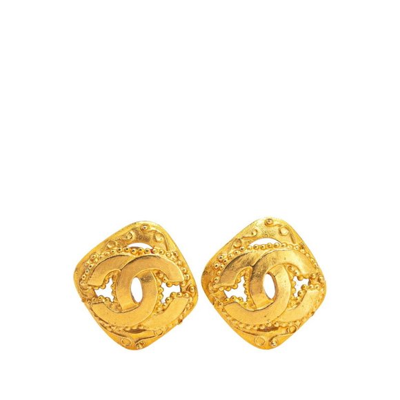 CHANEL | Jewelry | Chanel Authentic Vintage Gold Diamond Logo Earrings ...